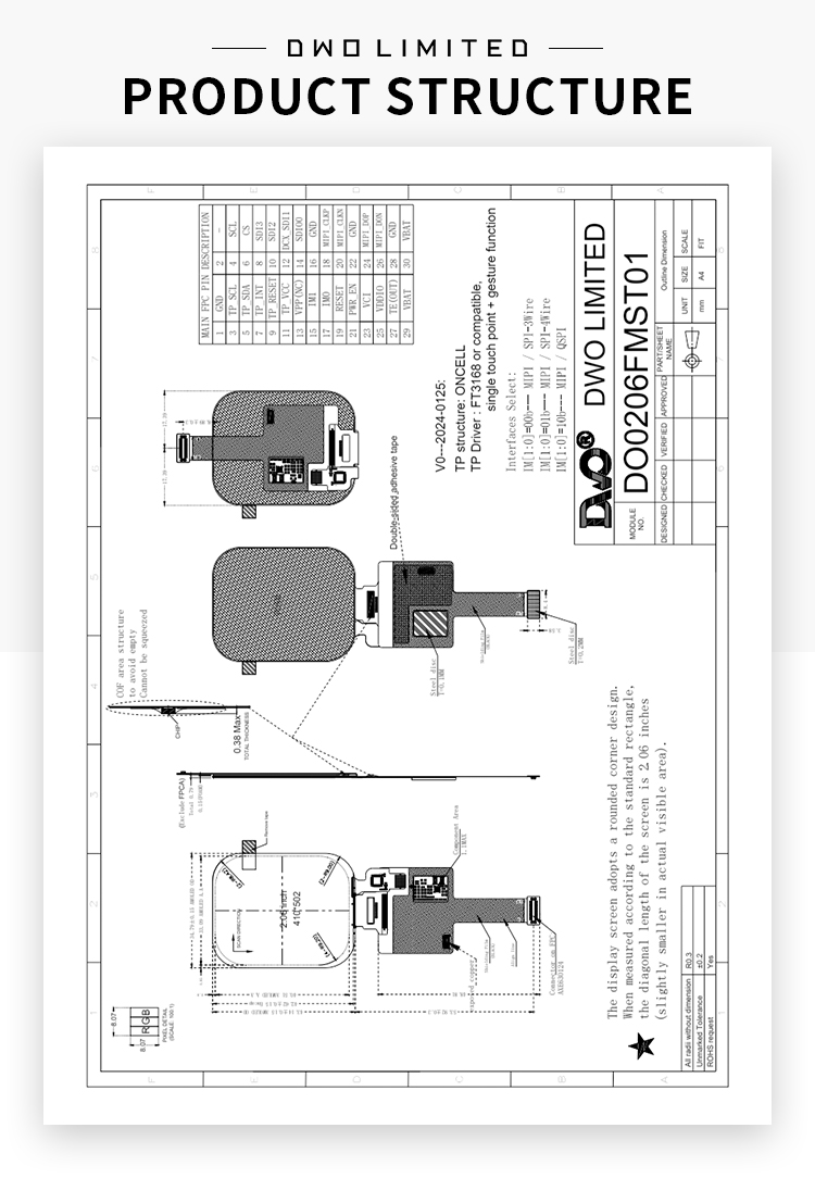 DO0206FMST01 AMOLED screen DO0206FMST01 2.06inch 410*502 SPI QSPI MIPI ...